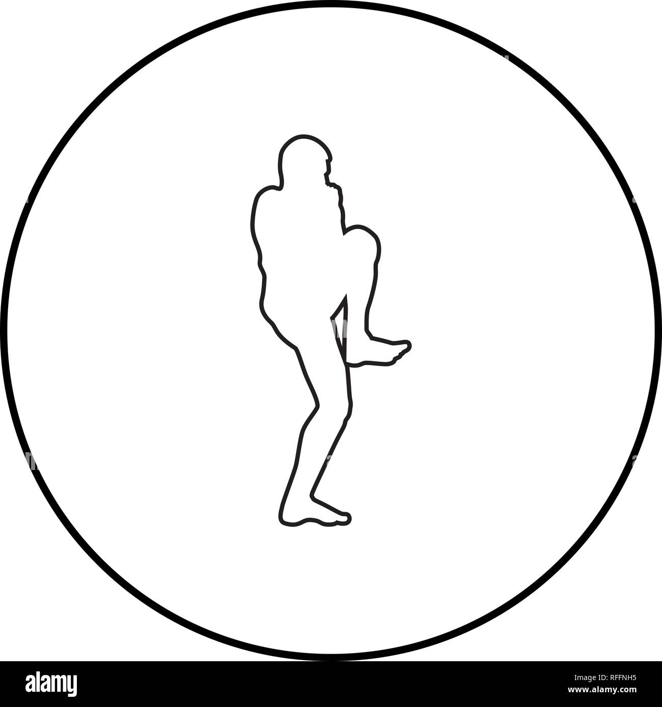 Fighter in fighting stancewith raised leg Man doing exercises Sport ...