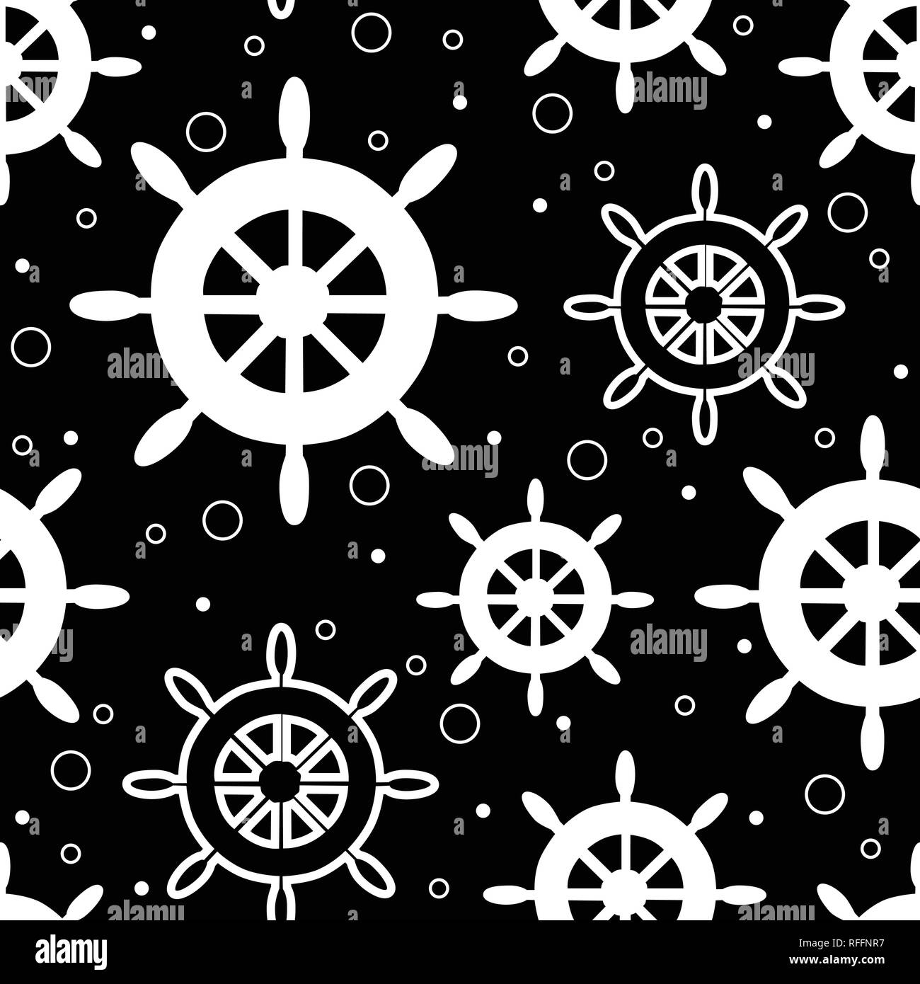 Vector white wheels repeat seamless pattern with circles on black ...