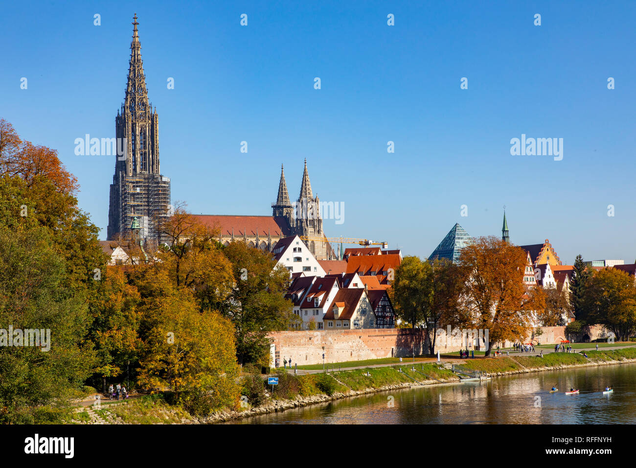 Ulm, skyline of the Old Town on the Danube river, Germany, Ulmer ...