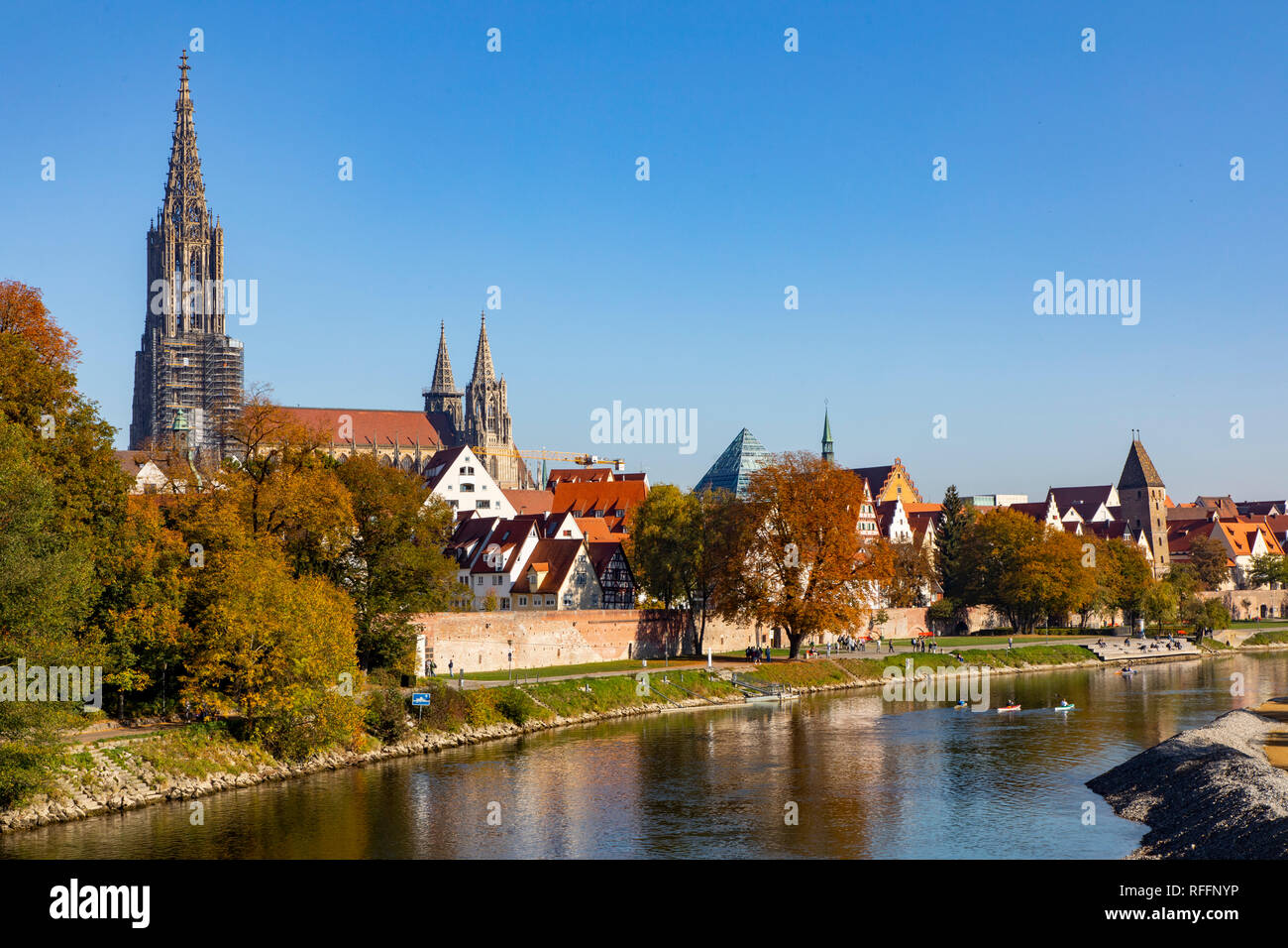 Ulm, skyline of the Old Town on the Danube river, Germany, Ulmer ...