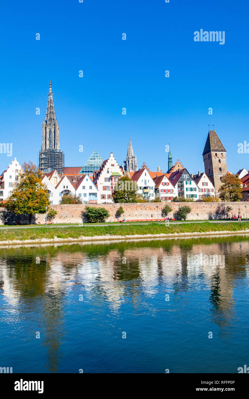 Ulm, skyline of the Old Town on the Danube river, Germany, Ulmer ...