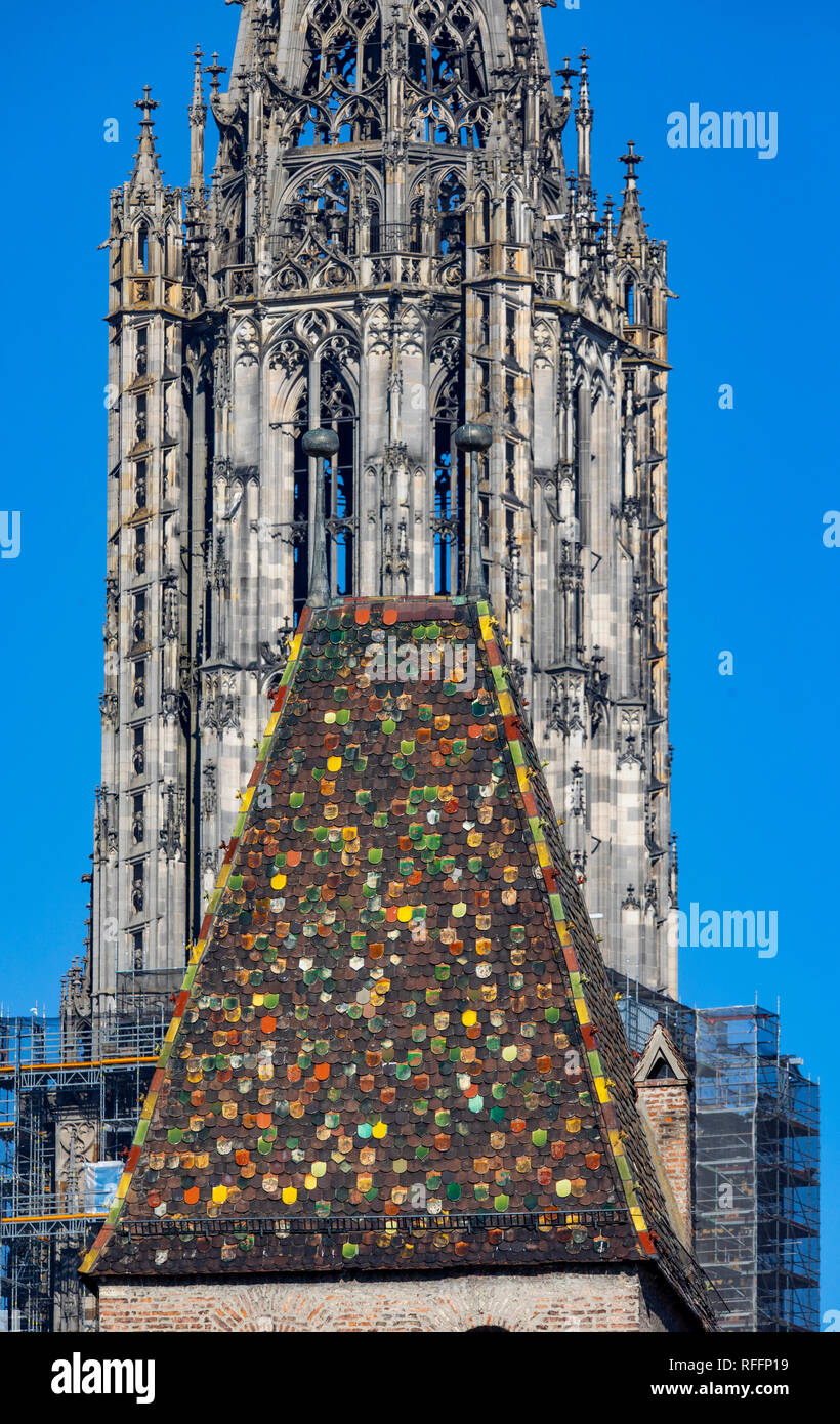 Ulm, skyline of the old town with the Ulmer MŸnster, butcher's tower ...