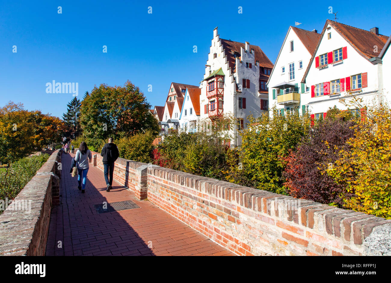 Ulm, skyline of the old town, part of the city fortification, city wall ...