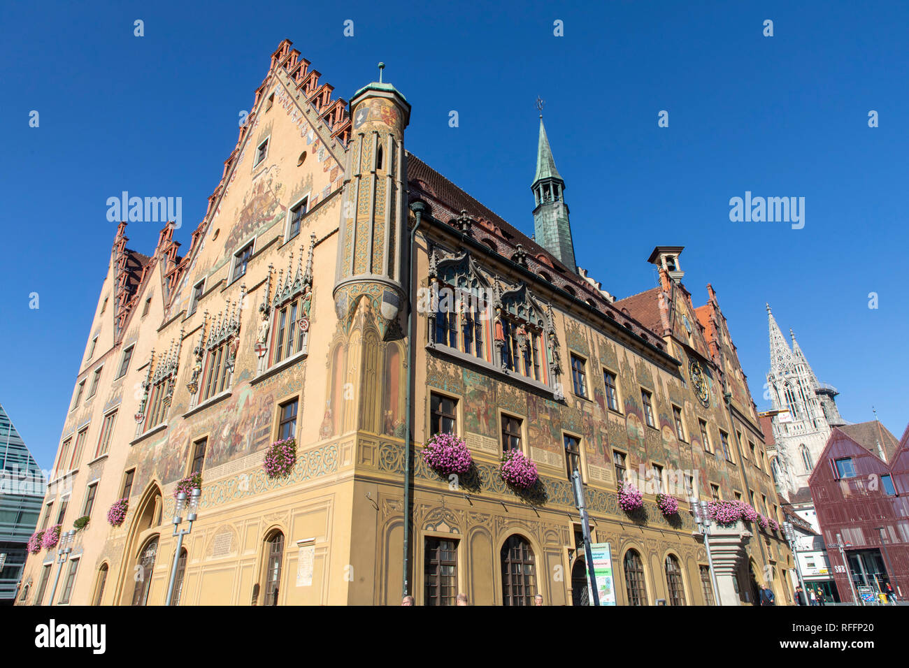 Ulm, Old Town, the historic town hall, on the marketplace Stock Photo ...