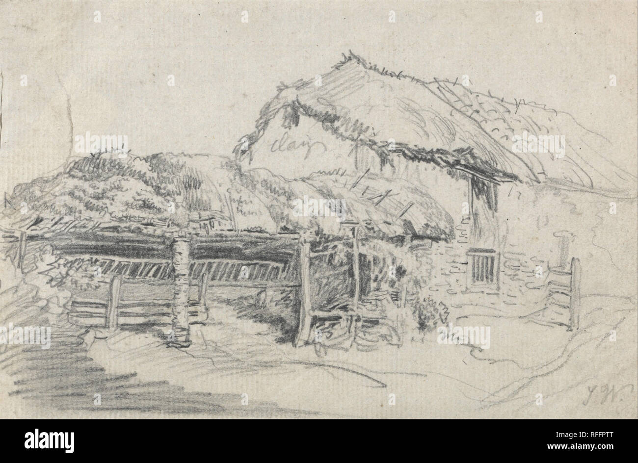 Farm Buildings. Drawing. Graphite on medium, slightly textured, cream ...