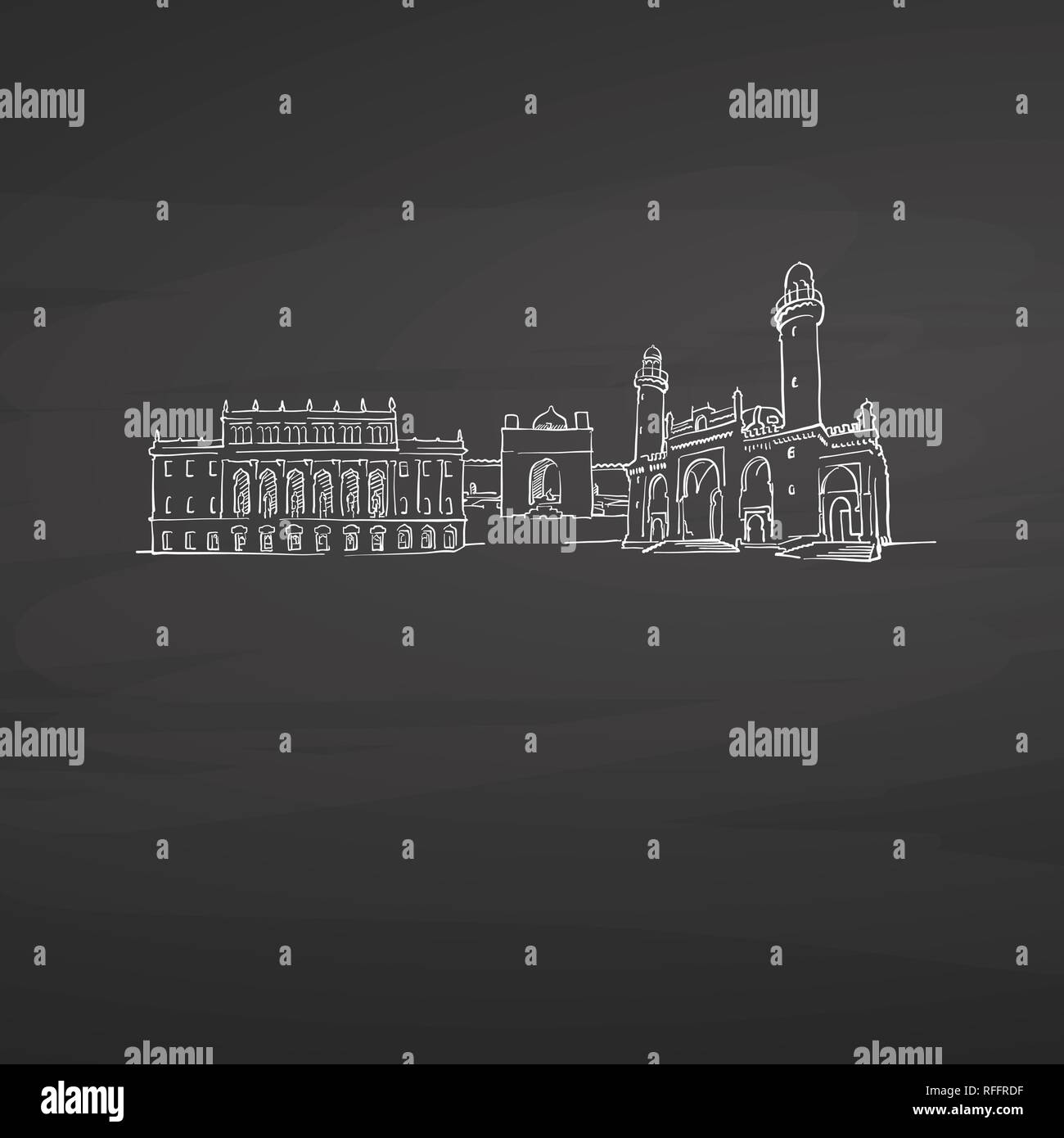 Baku Azerbaijan signs on blackboard. Digital chalk drawn vector sketch ...