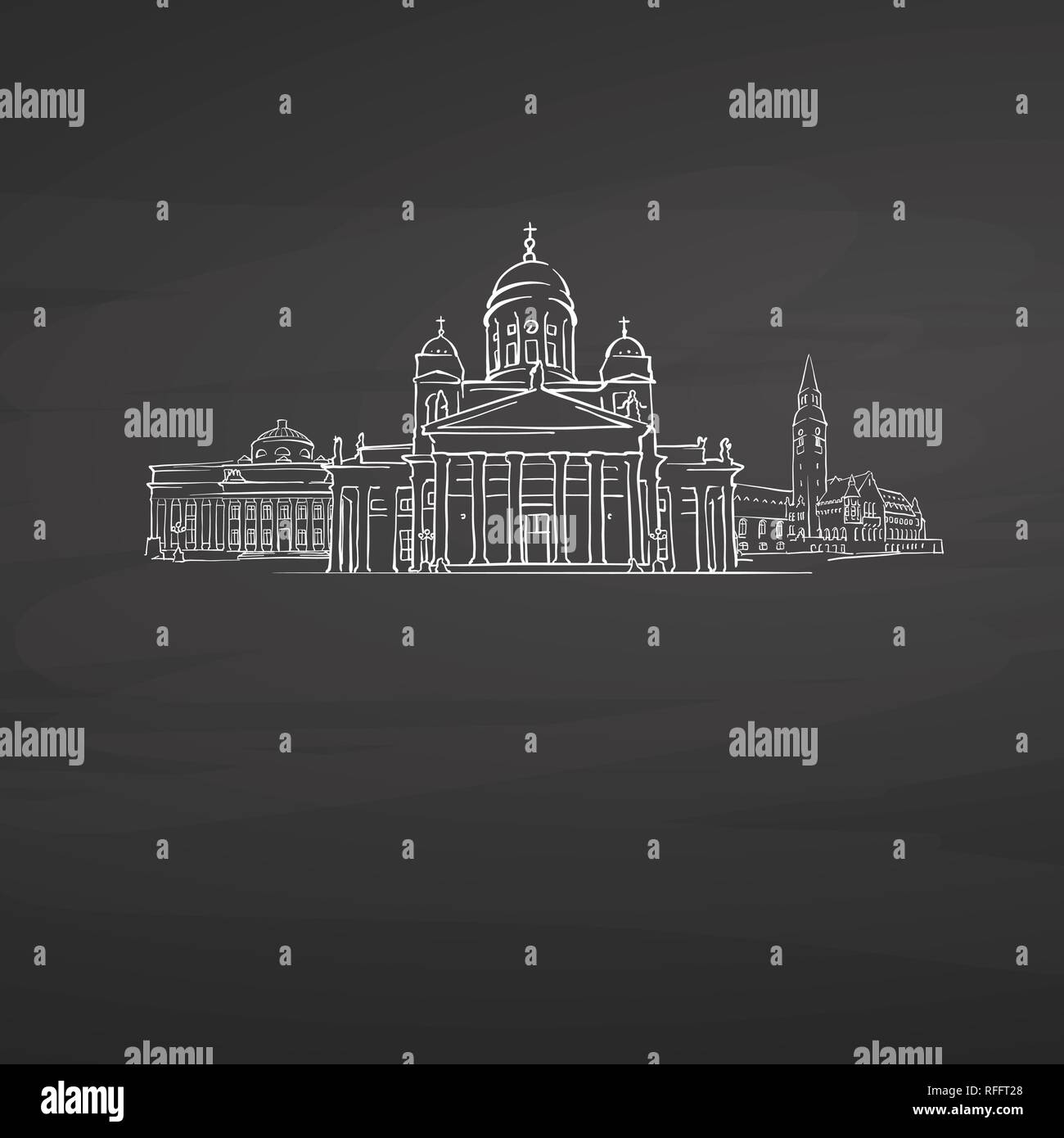 Helsinki Finland signs on blackboard. Digital chalk drawn vector sketch ...