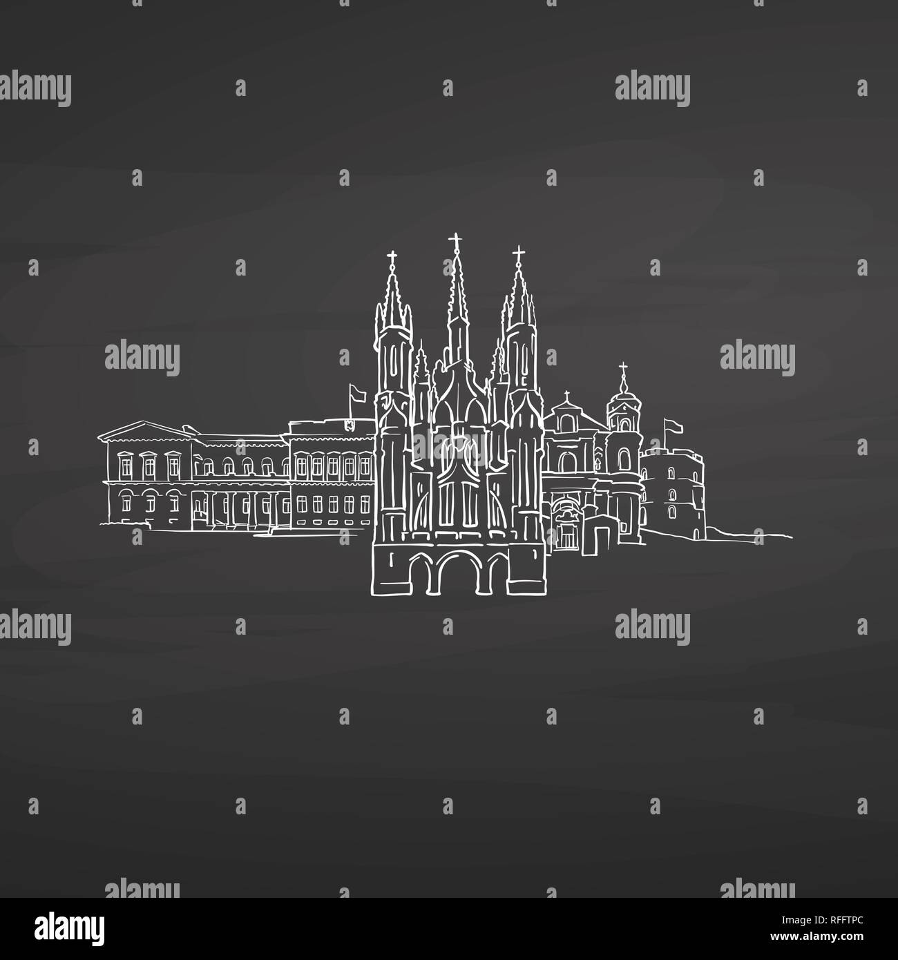Vilnius Lithuania signs on blackboard. Digital chalk drawn vector ...