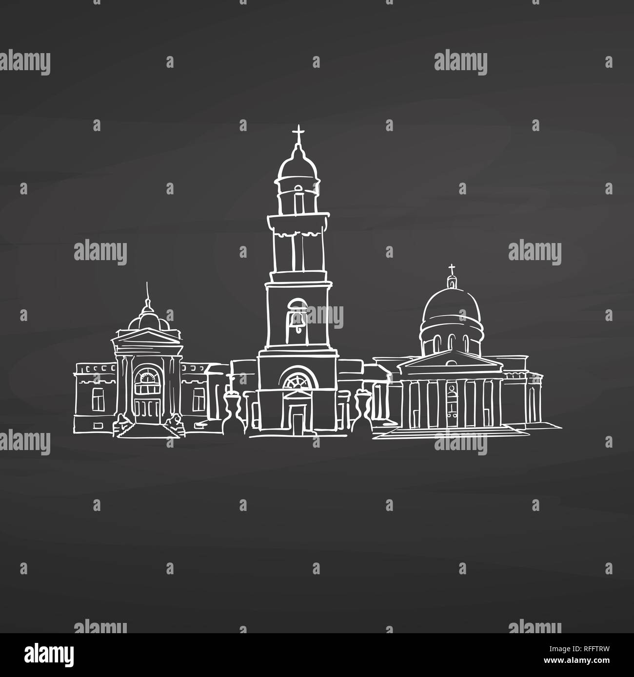 Chisinau Moldova signs on blackboard. Digital chalk drawn vector sketch ...