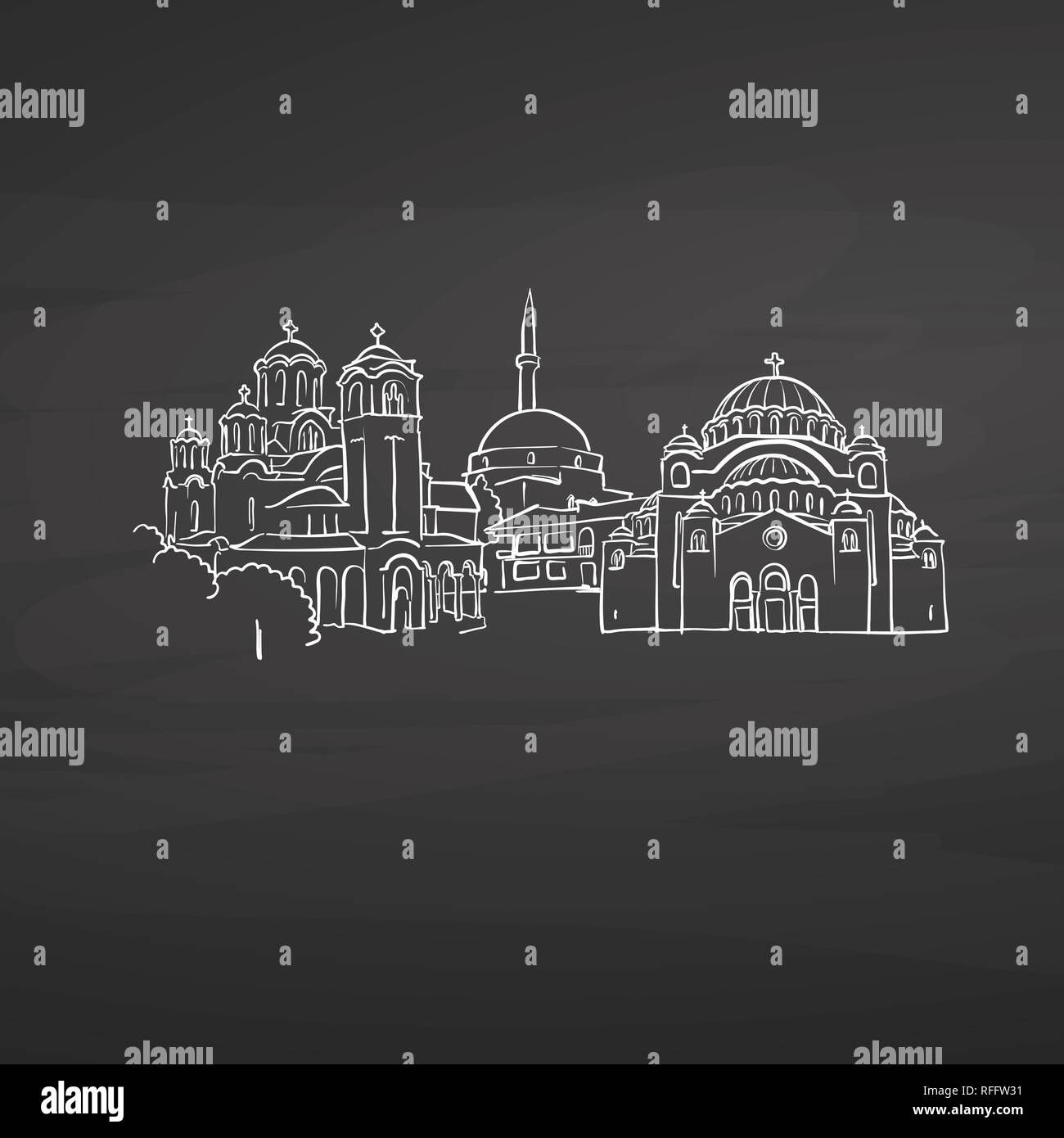 Belgrade Serbia signs on blackboard. Digital chalk drawn vector sketch ...