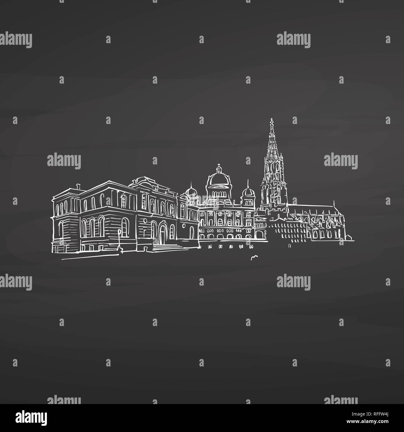 Bern Switzerland signs on blackboard. Digital chalk drawn vector sketch ...