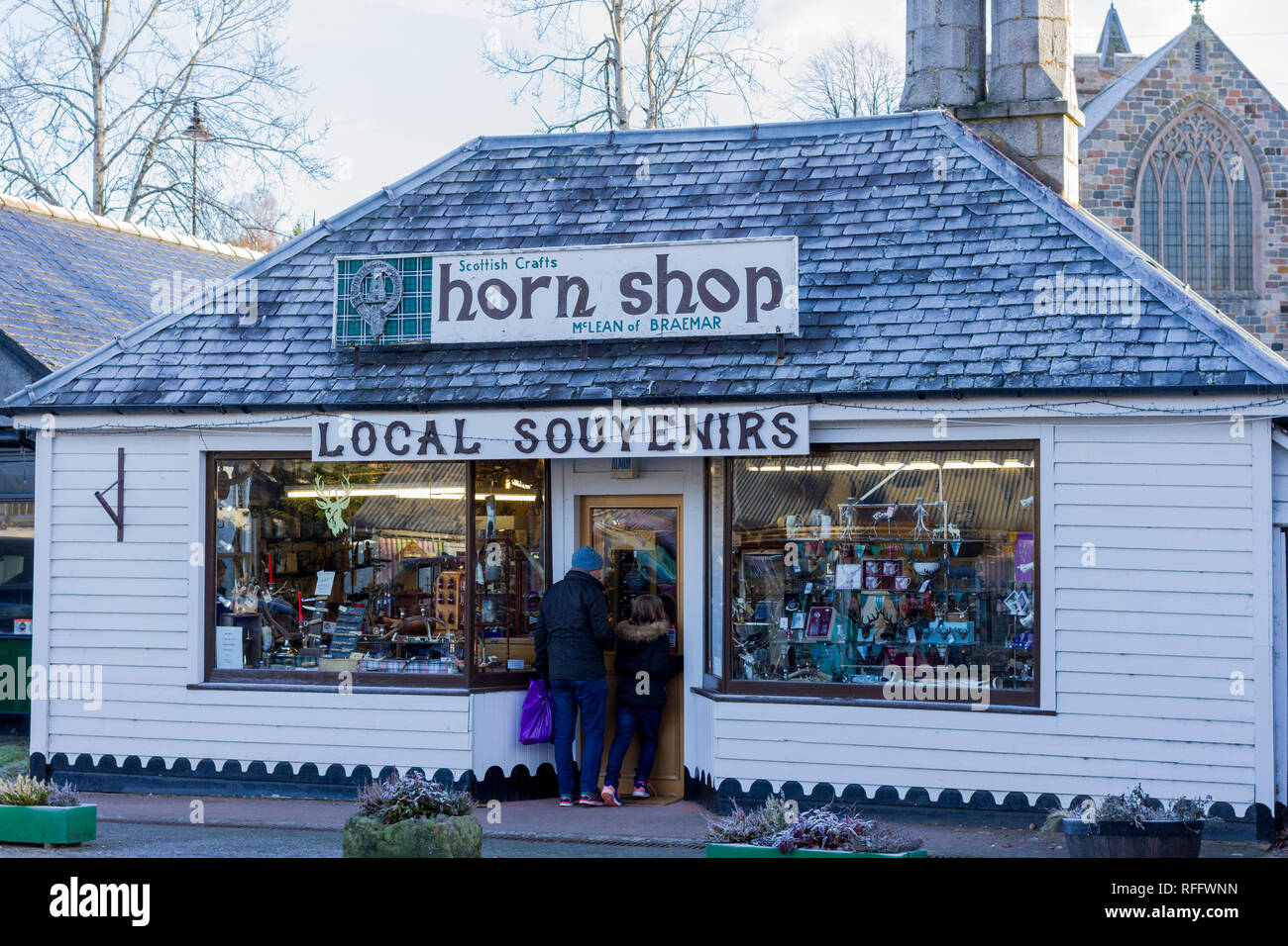 Local souvenir shop, The Horn Shop in the village of Braemar ...