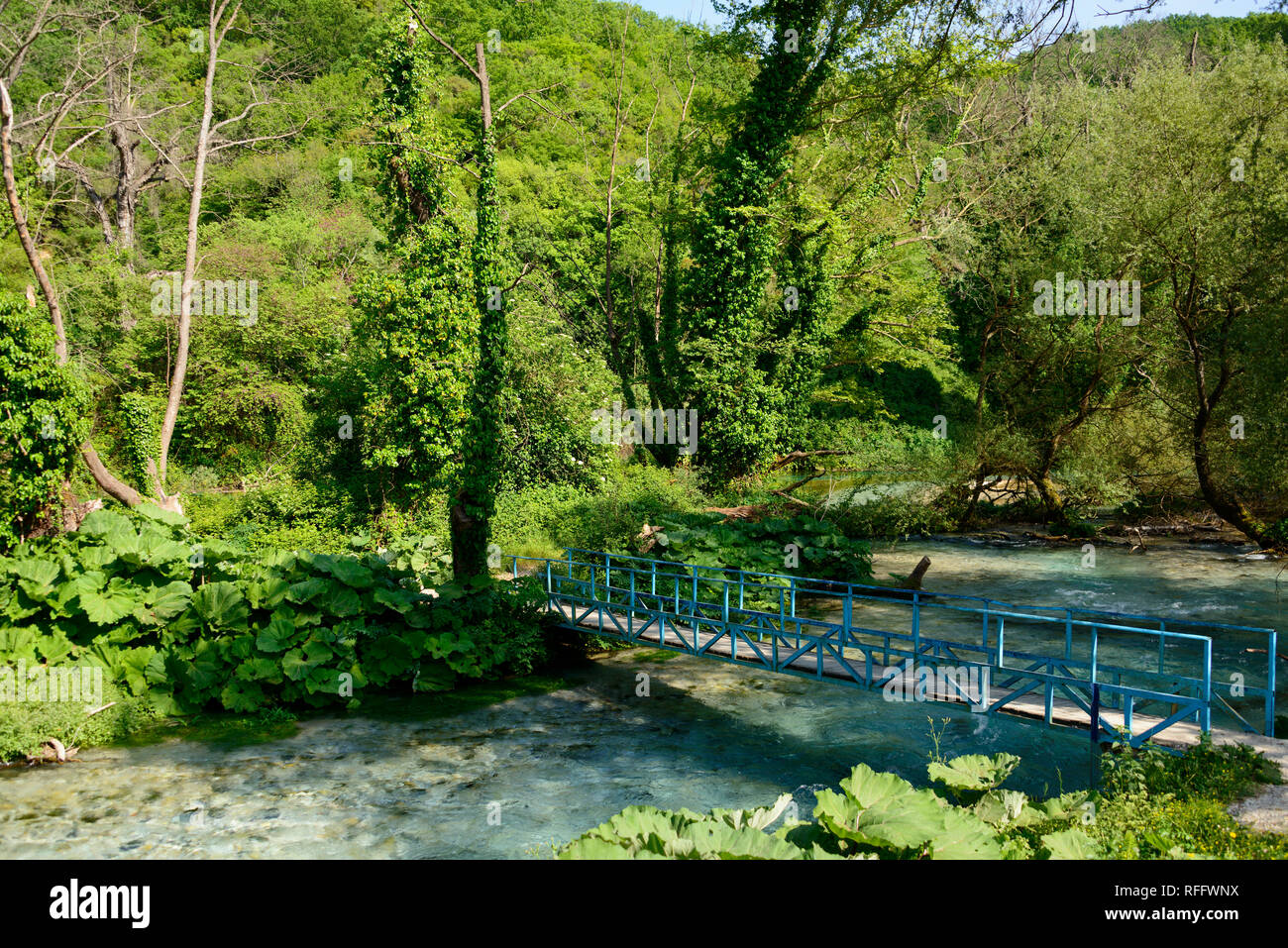 Bridge over river Bistrica, at Syri i Kalter, near Saranda, Albania ...