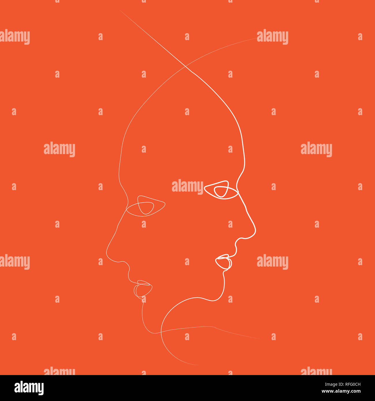 Two people silhouettes drawn with one line. Simple illustration ...