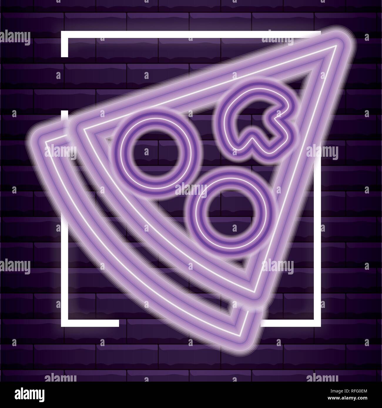 Pizza slice icon over purple background, colorful neon design. vector ...