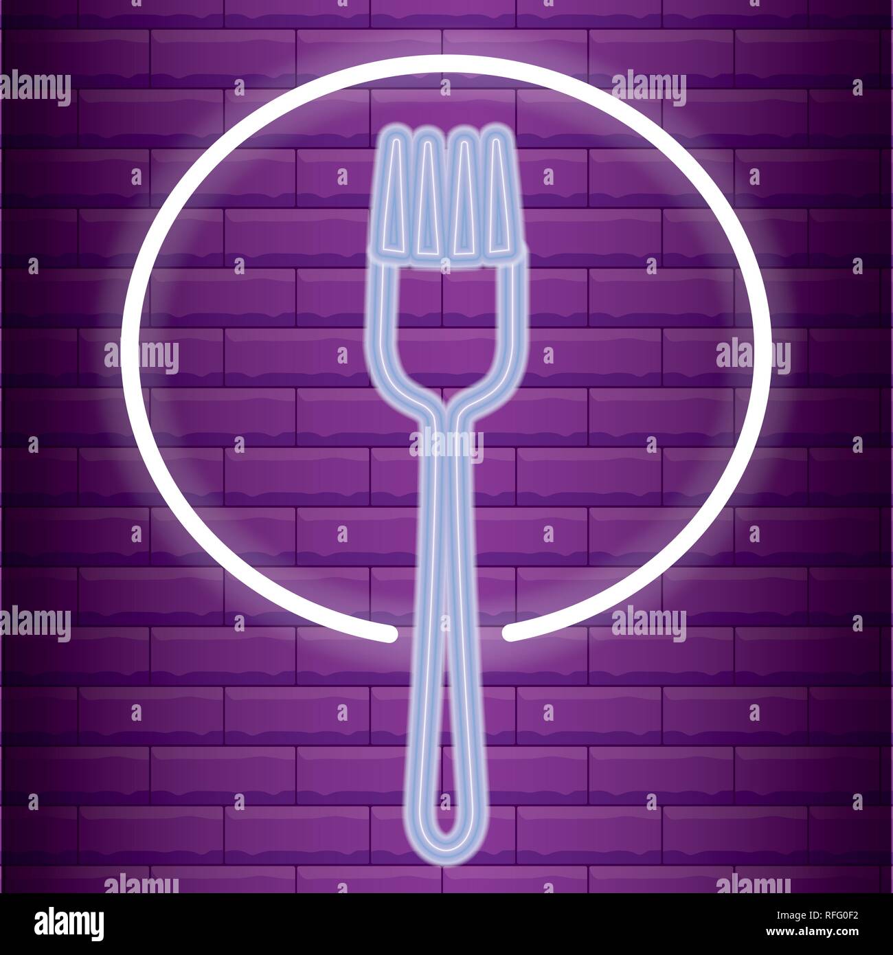 fork icon over purple background, colorful neon design. vector ...