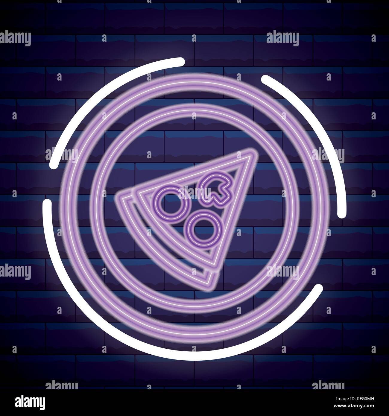 Pizza slice icon over purple background, colorful neon design. vector ...