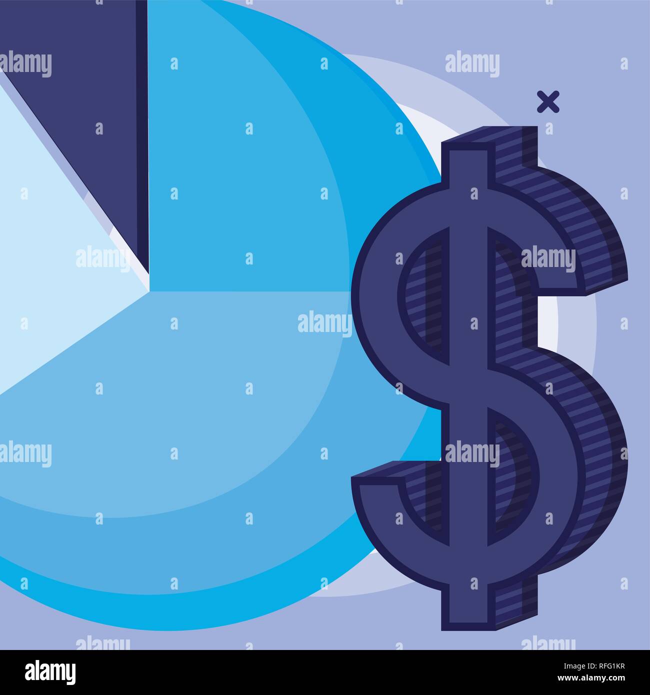 money symbol and pie chart icon over purple background, vector ...