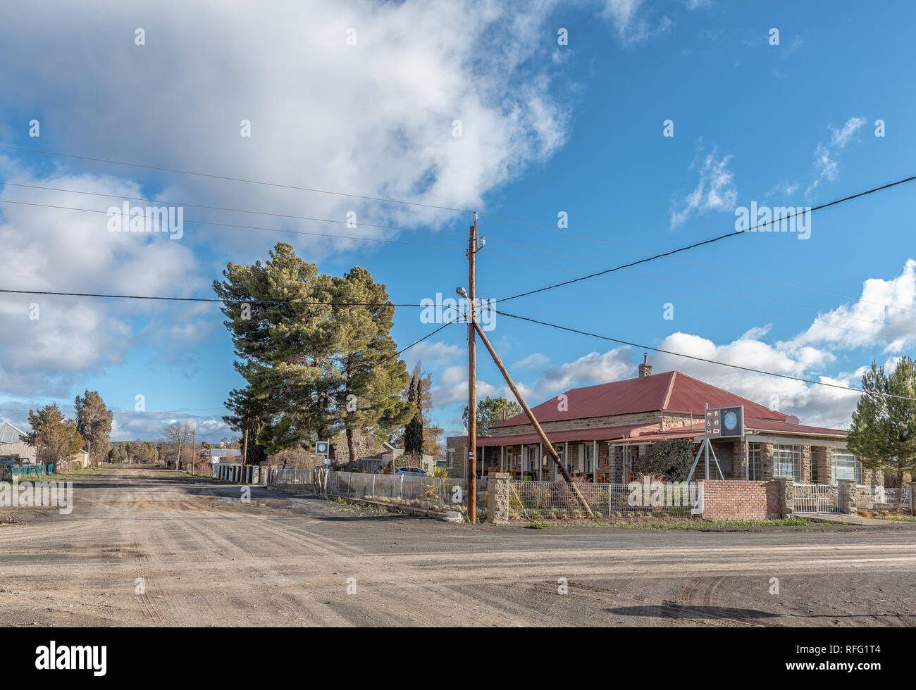 SUTHERLAND, SOUTH AFRICA, AUGUST 7, 2018: A street scene, with the Blue ...