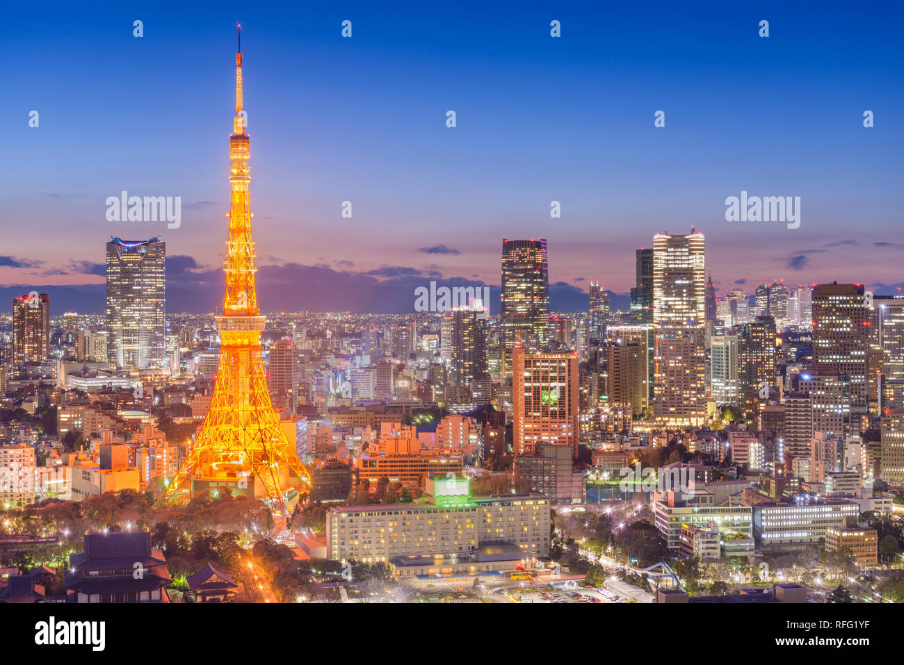 Cityscape of tokyo and the tokyo tower at twilight hi-res stock ...
