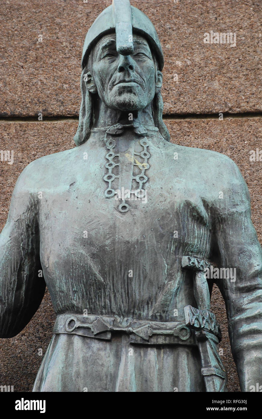 A statue at Torgallmenningen. Torgallmenningen is the main square of ...