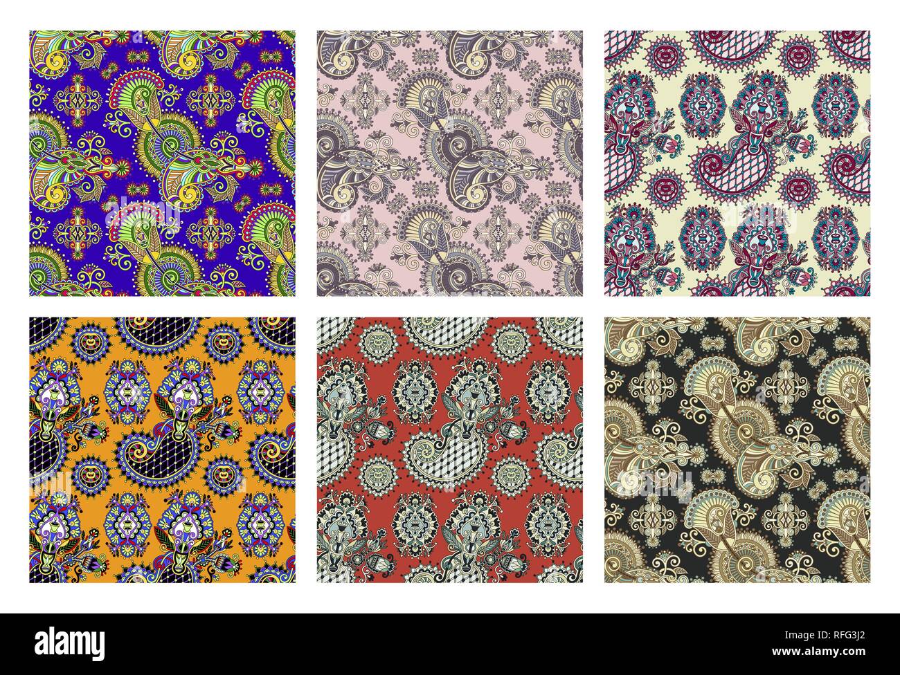 set of hand drawing ornate seamless flower paisley Stock Vector Image ...
