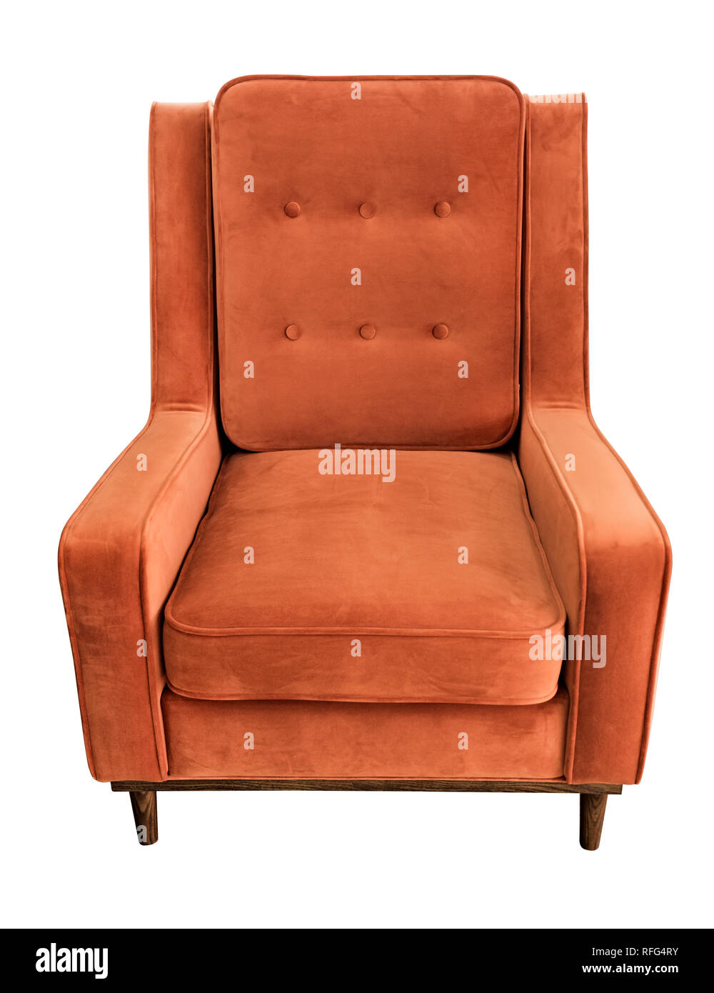 Orange classical vintage style armchair with velour upholstery isolated ...