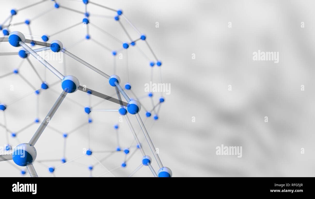 Complex structure formed by tubes and blue spheres as molecules forming ...