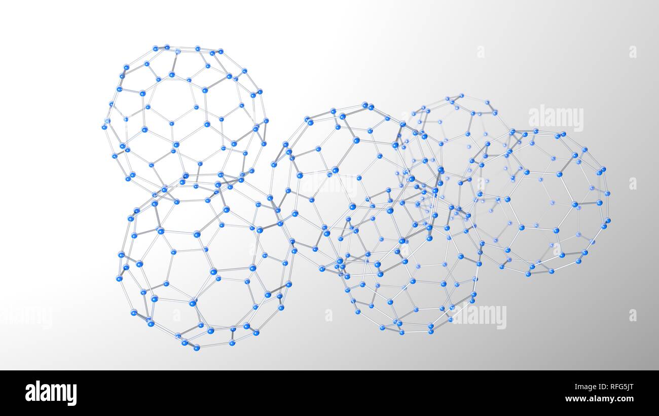 Complex structure formed by tubes and blue spheres as molecules forming ...