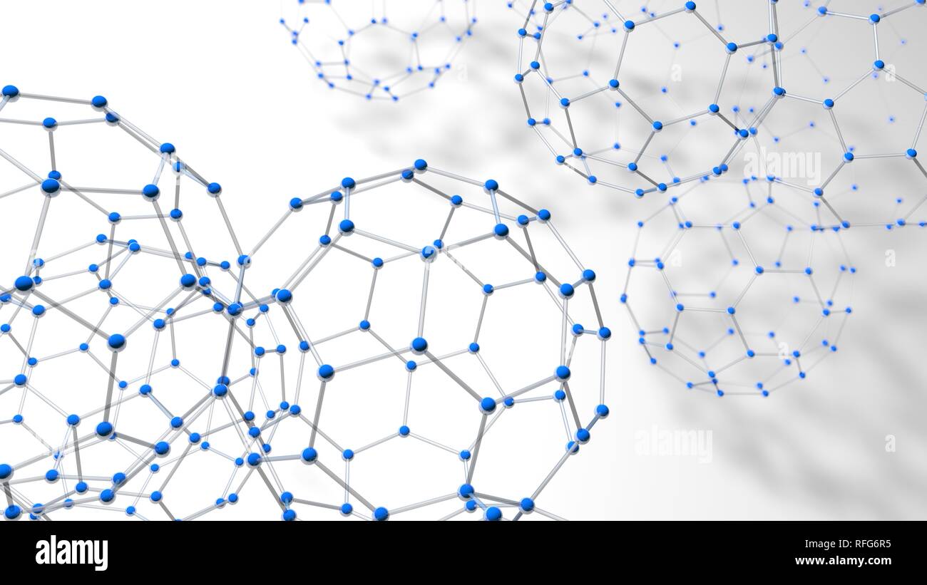 Complex structure formed by tubes and blue spheres as molecules forming ...