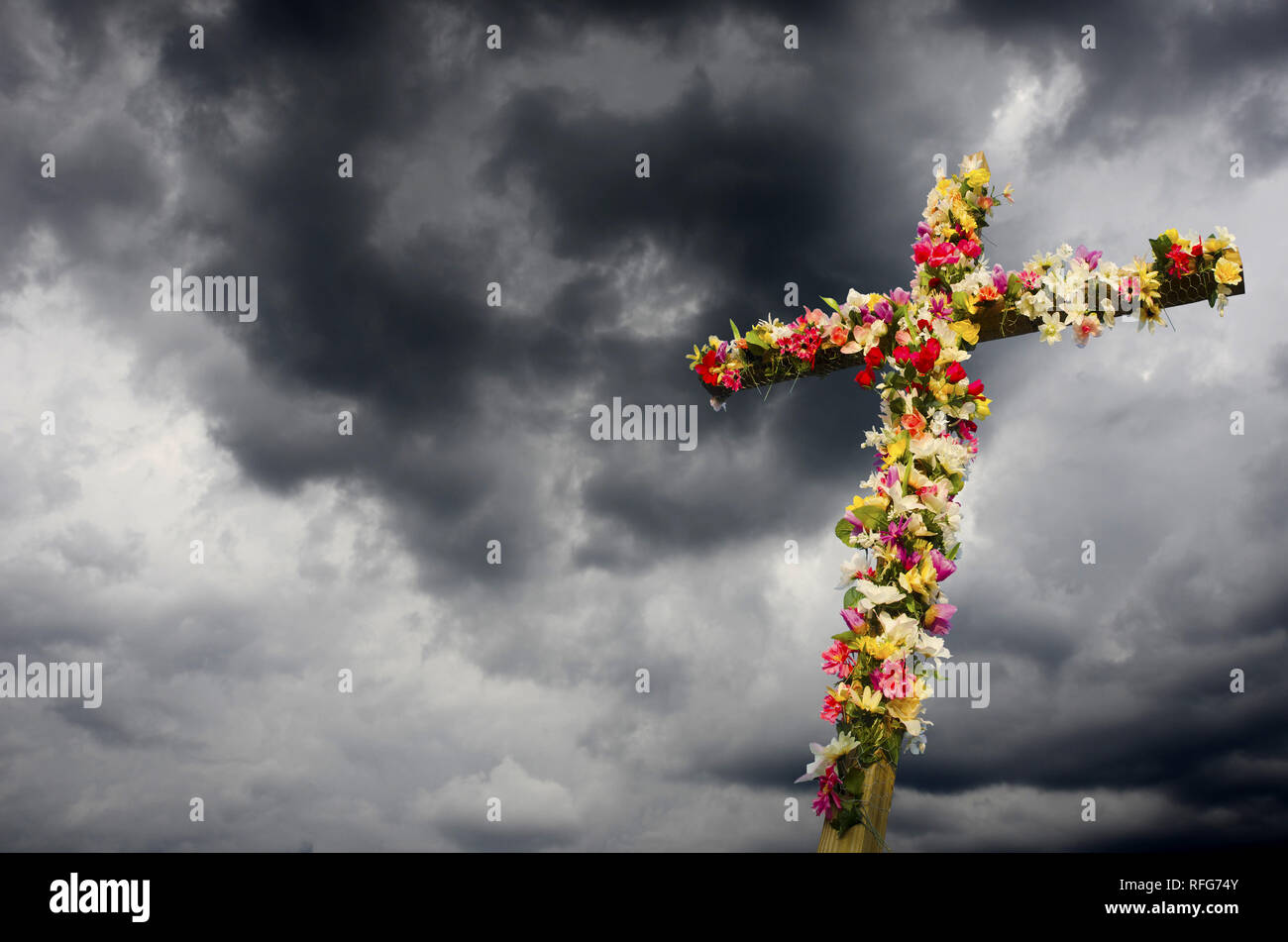 Easter Cross Decorated with Flowers Stock Photo - Alamy