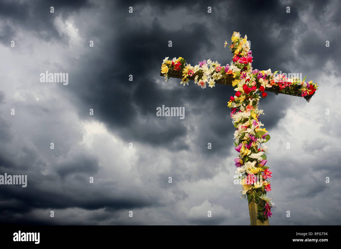 Easter Cross Decorated with Flowers Stock Photo - Alamy