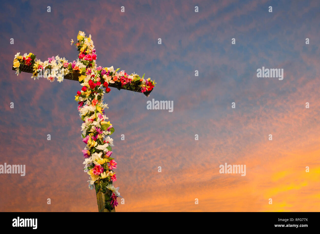 Easter Cross Decorated with Flowers Stock Photo - Alamy