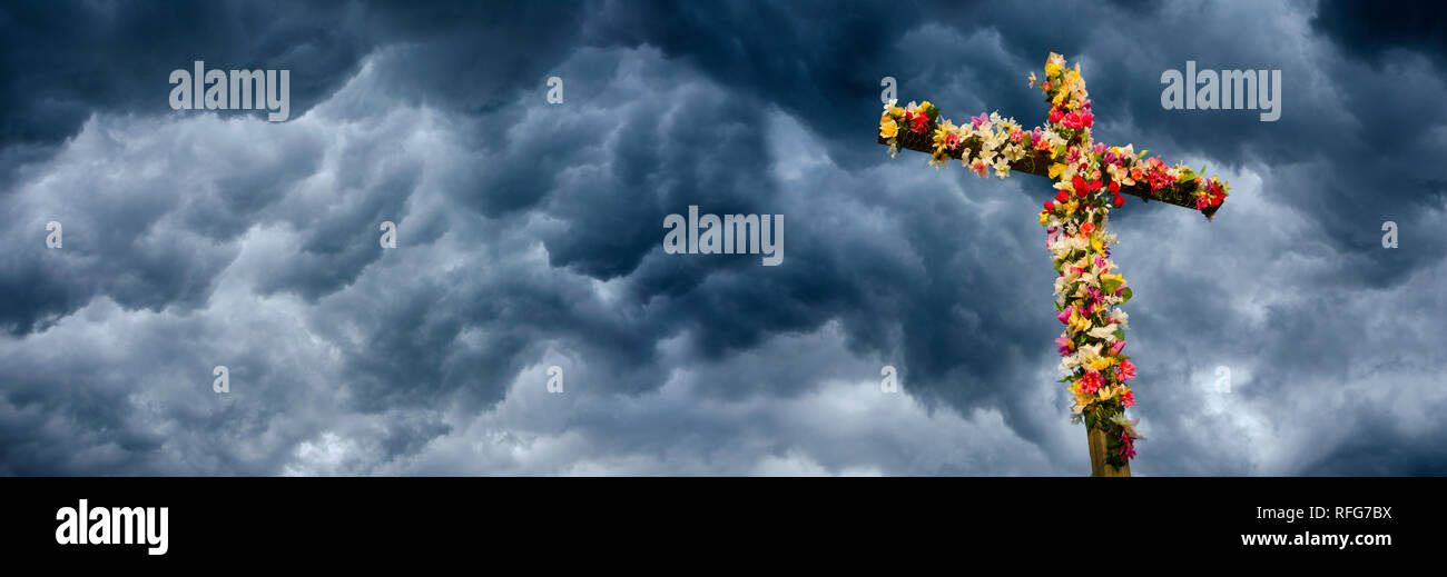 Easter Cross Decorated with Flowers Stock Photo - Alamy