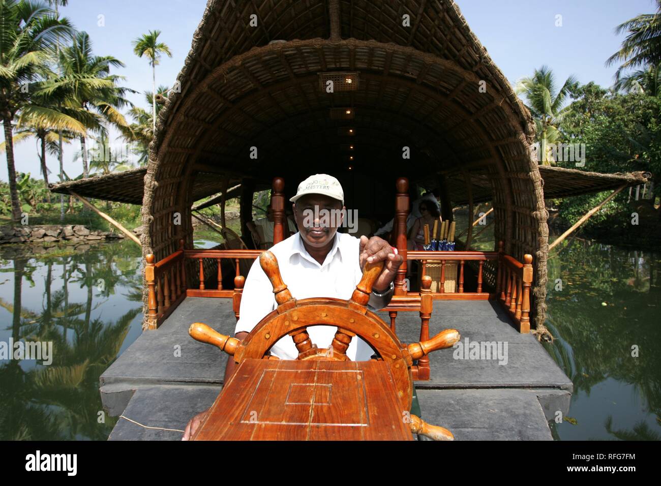 Typical rice boat on the Backwaters, Kerala, India Stock Photo - Alamy