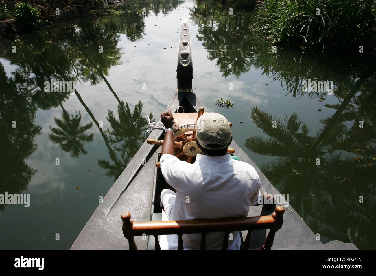 Typical rice boat on the Backwaters, Kerala, India Stock Photo - Alamy