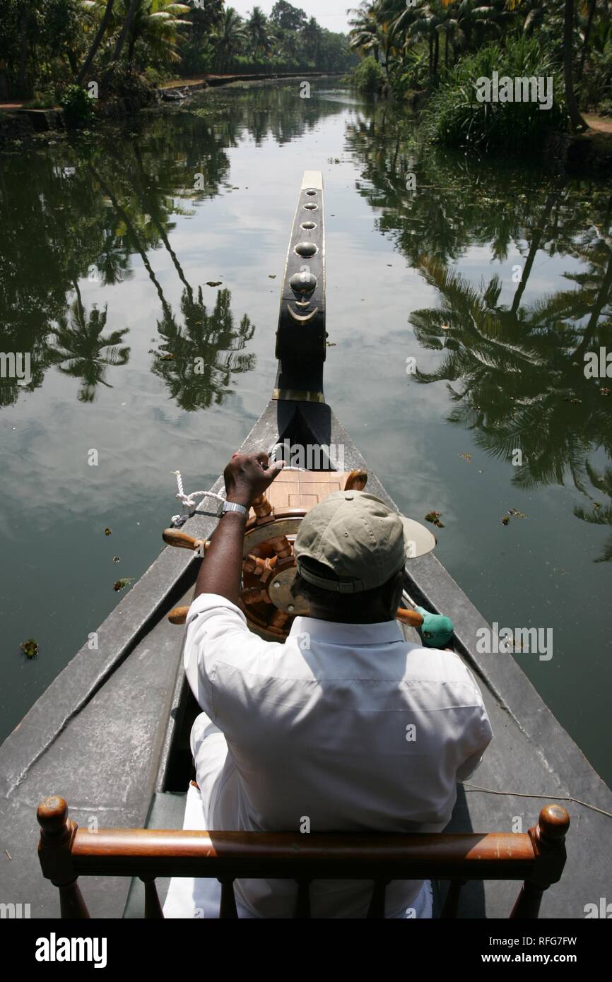 Typical rice boat on the Backwaters, Kerala, India Stock Photo - Alamy