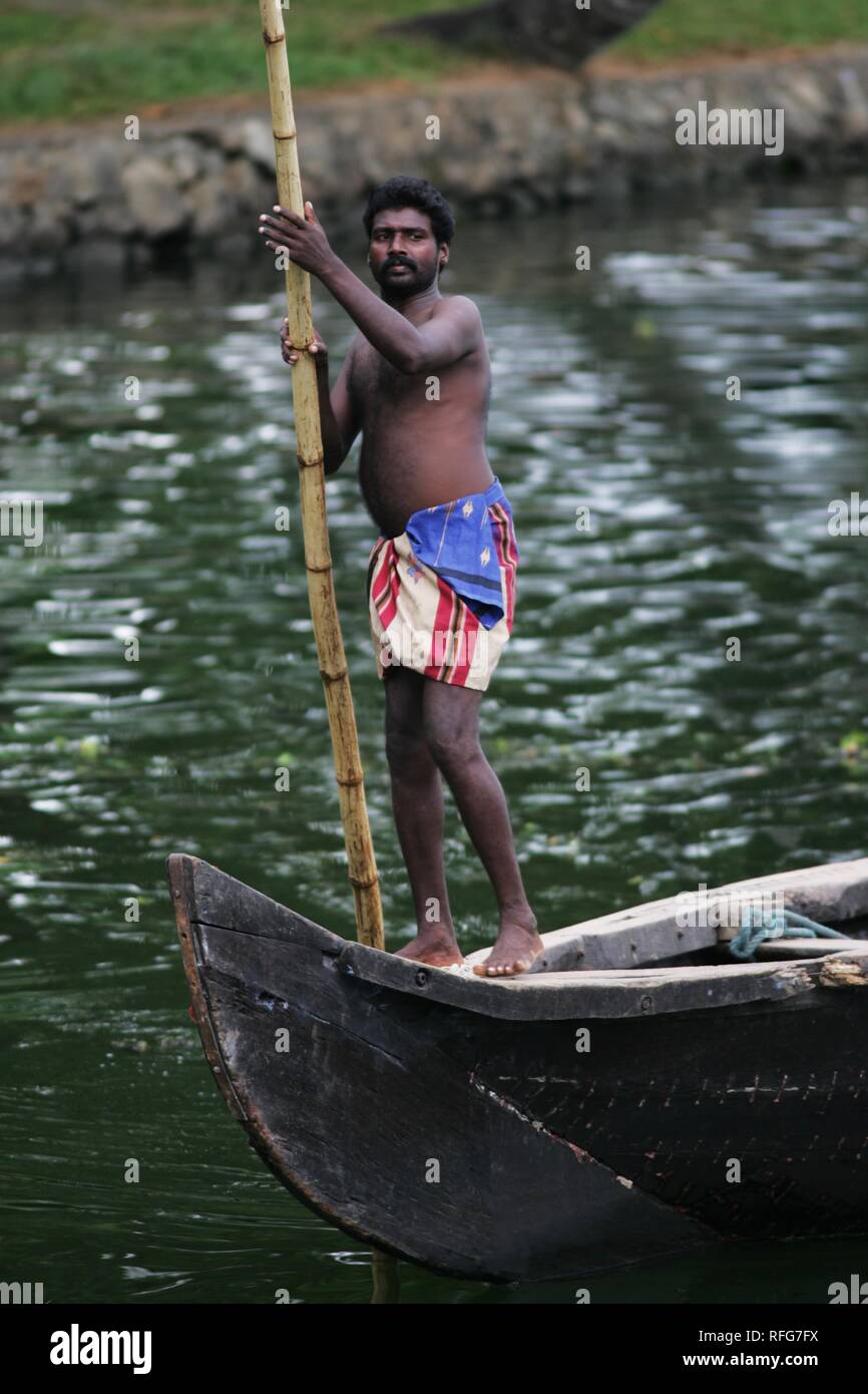 Typical rice boat on the Backwaters, Kerala, India Stock Photo - Alamy