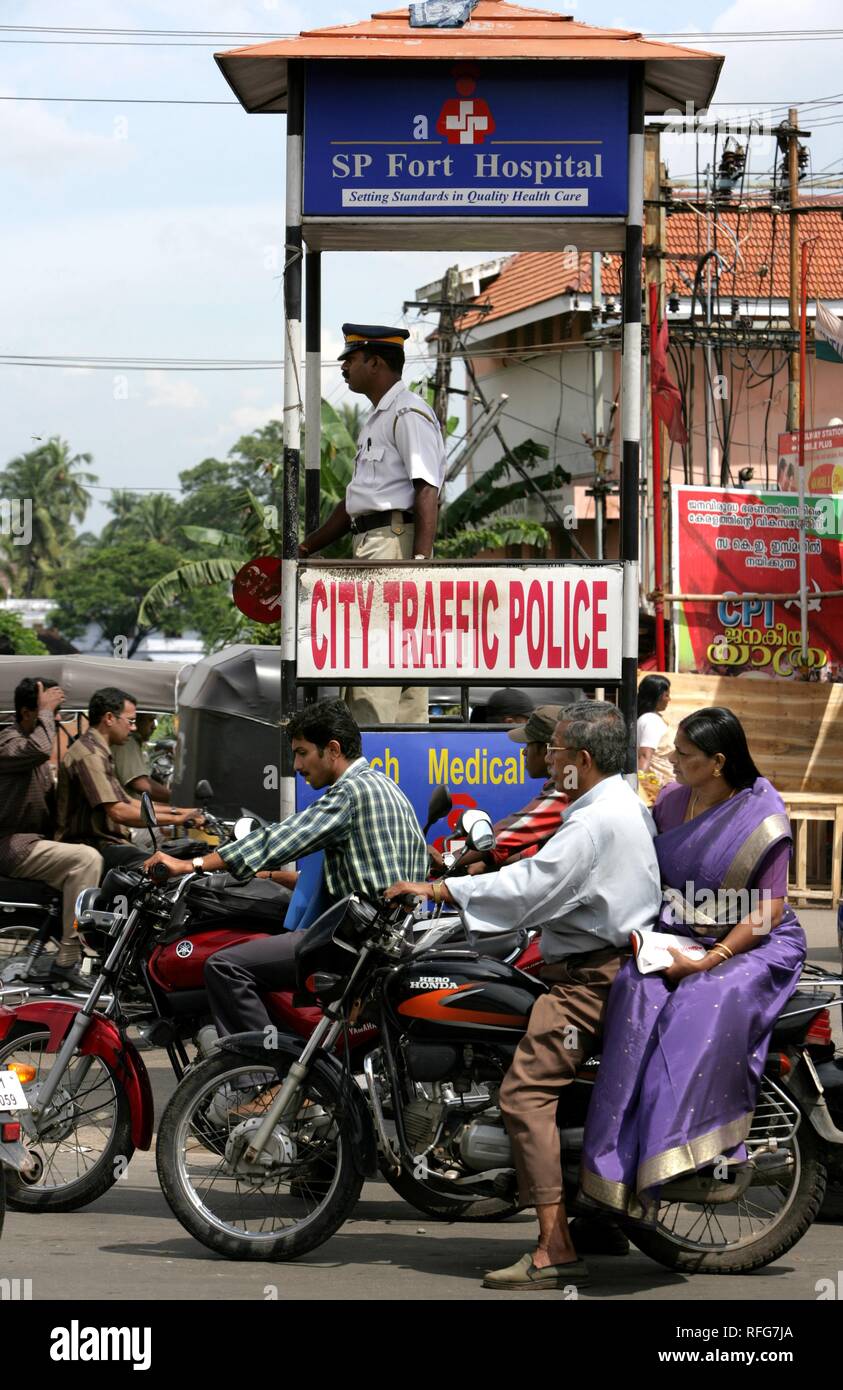 IND, India, Kerala, Trivandrum : Traffic police post on central M.G ...