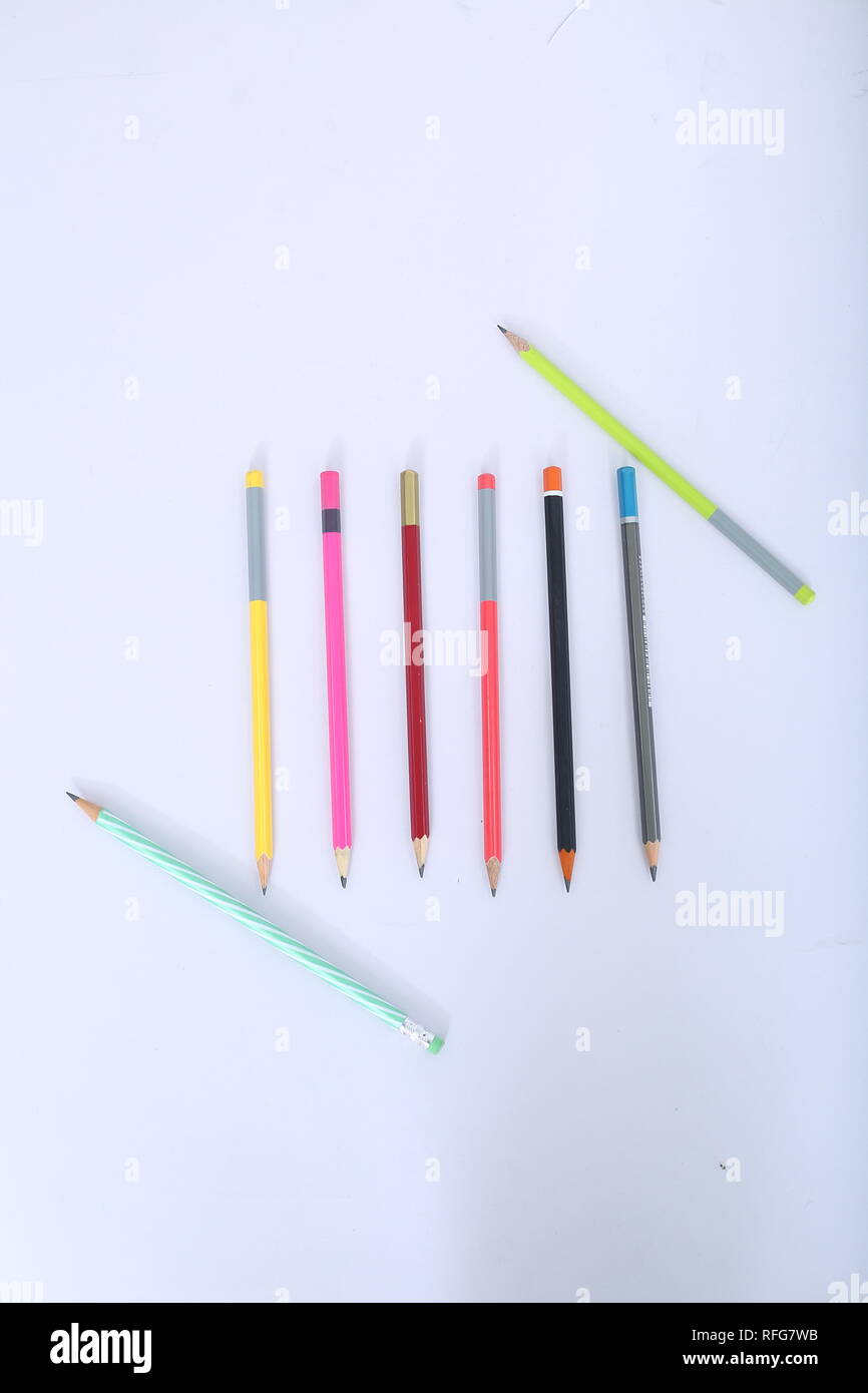 Portrait of eight colorful pencil Stock Photo - Alamy