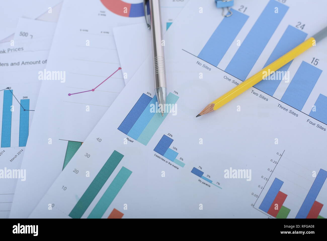 Picture of pen and pencil on the office paper Stock Photo - Alamy