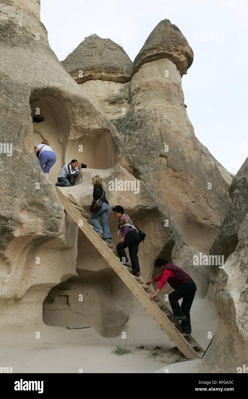 Fairy chimney rock formations, cave churches, Zelve, Cappadocia, Turkey ...