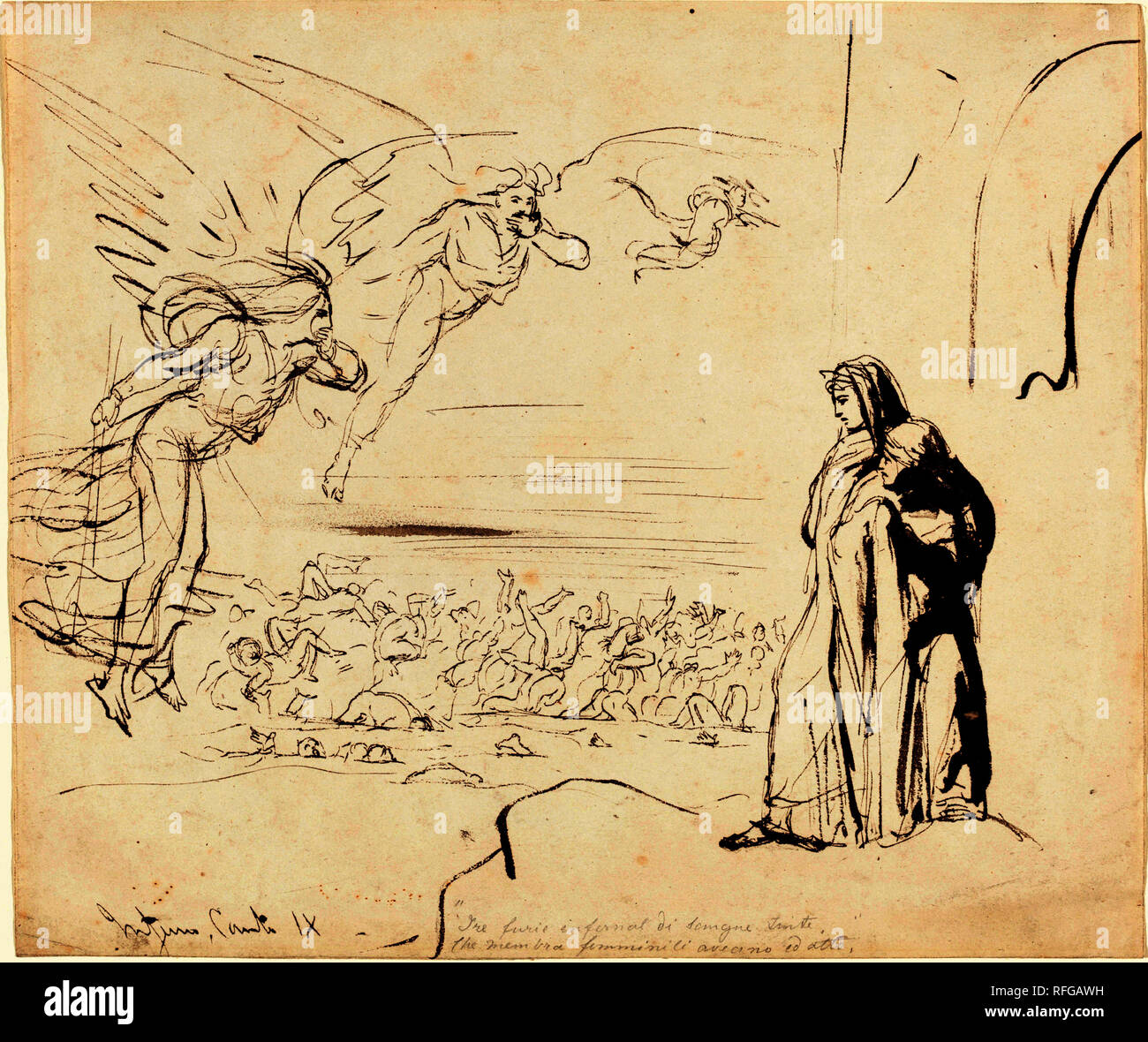 Scene from the Inferno (canto IX). Dimensions: overall: 25.8 x 20.4 cm ...