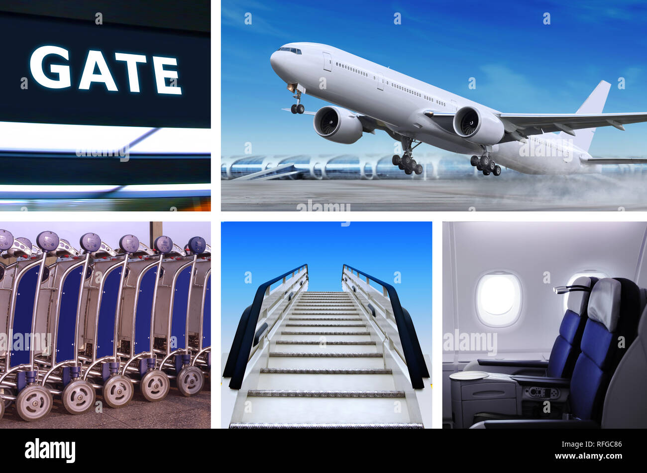 collage of air transportation with details and accessories Stock Photo ...
