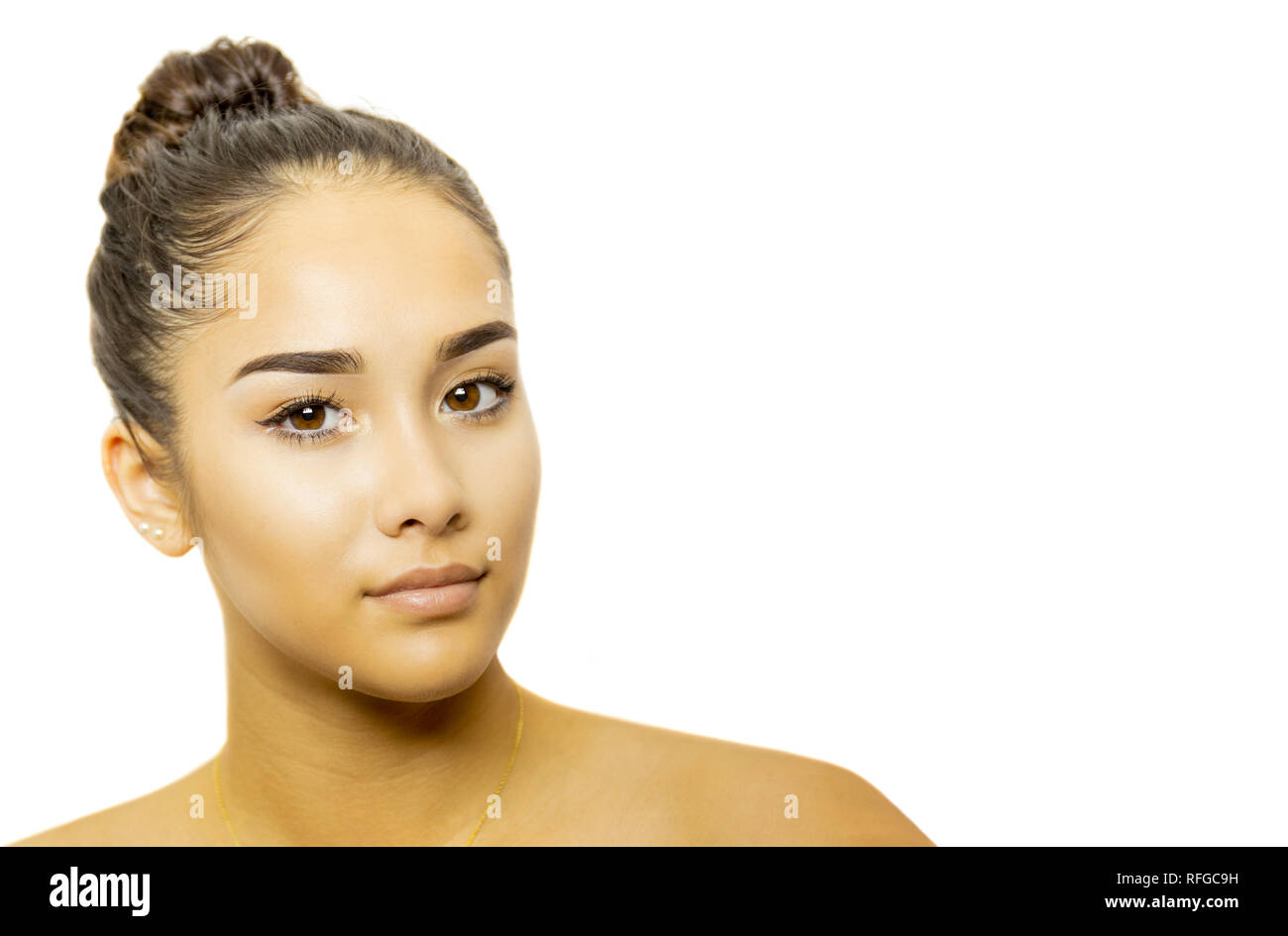 Mixed race young woman face portrait isolated on white background Stock ...