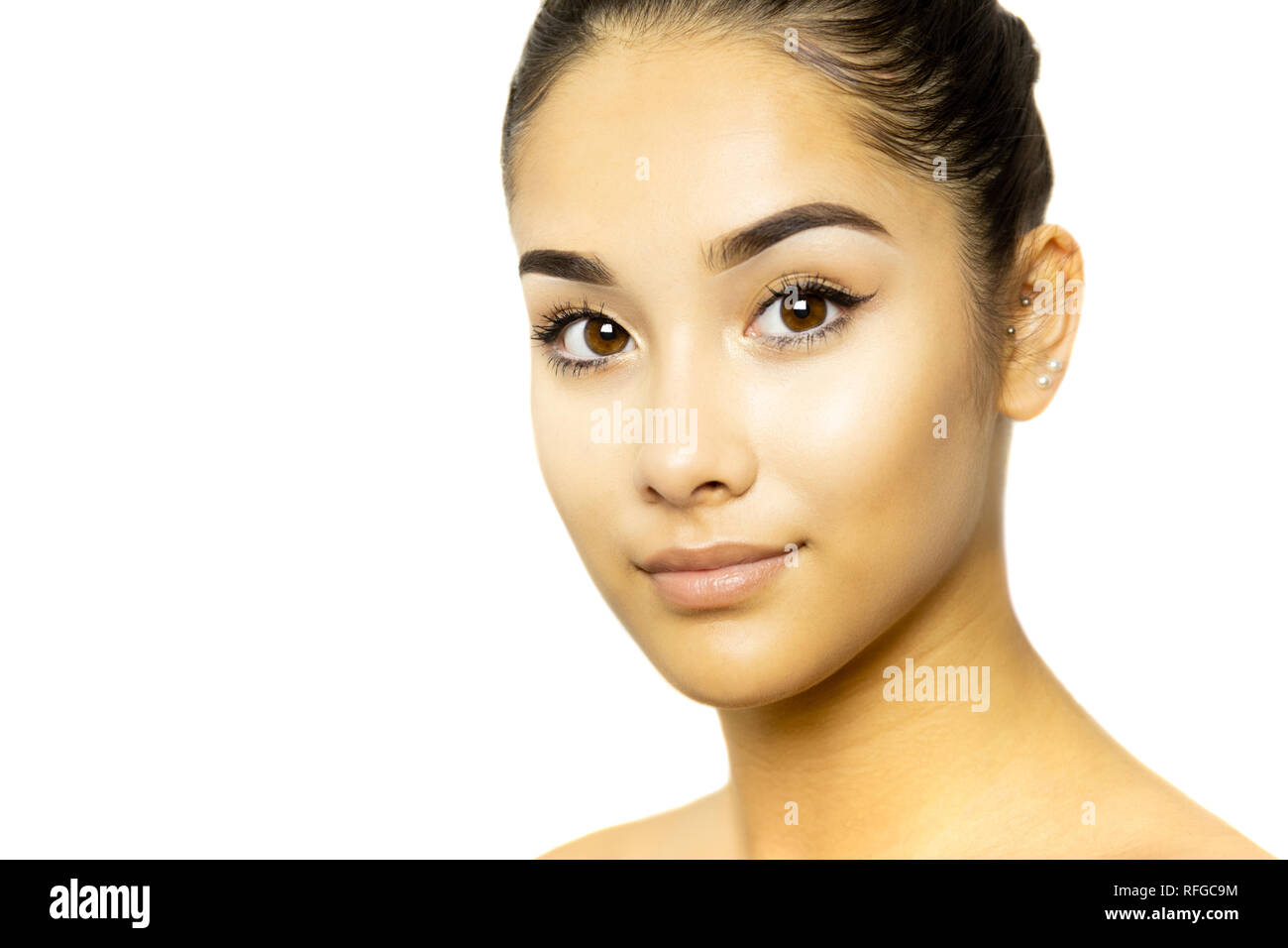 Mixed race young woman face portrait isolated on white background Stock ...