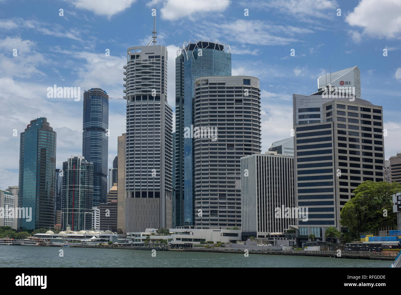 Australia, Queensland, Brisbane, skyline at Eagle street pier Stock ...