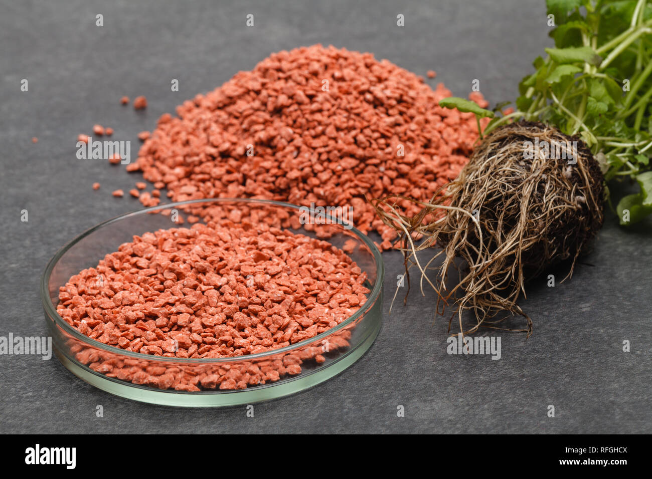 Chemical fertilizer on soil background Stock Photo - Alamy