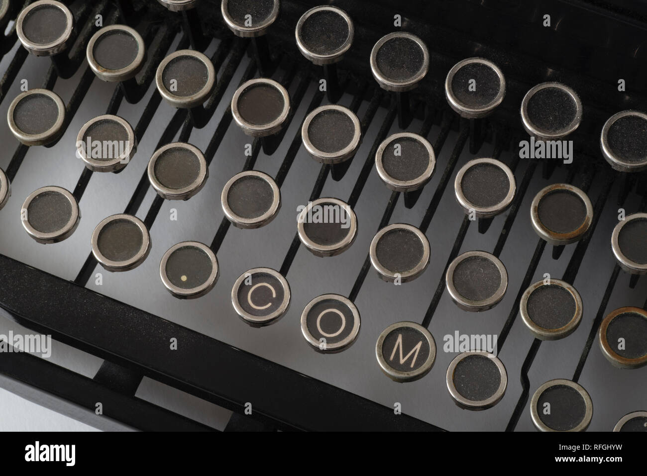 A 1950s-era typewriter with keys spelling out dot com. This photo ...