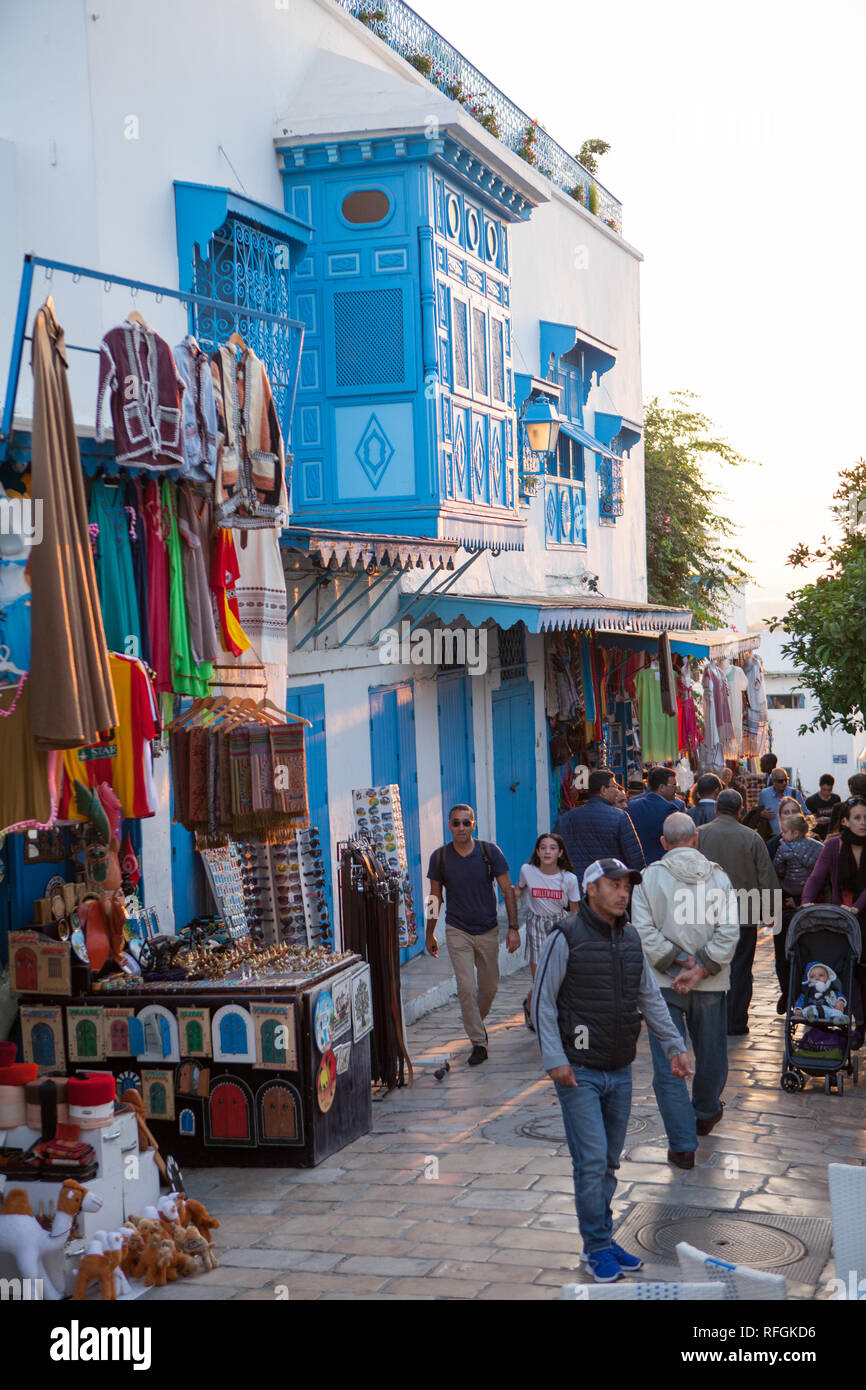 Typical street view with souvenir shops and walking tourists Stock ...